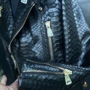 Man's Snakeskin Biker Jacket, Black King Python Leather Jacket for Men ...