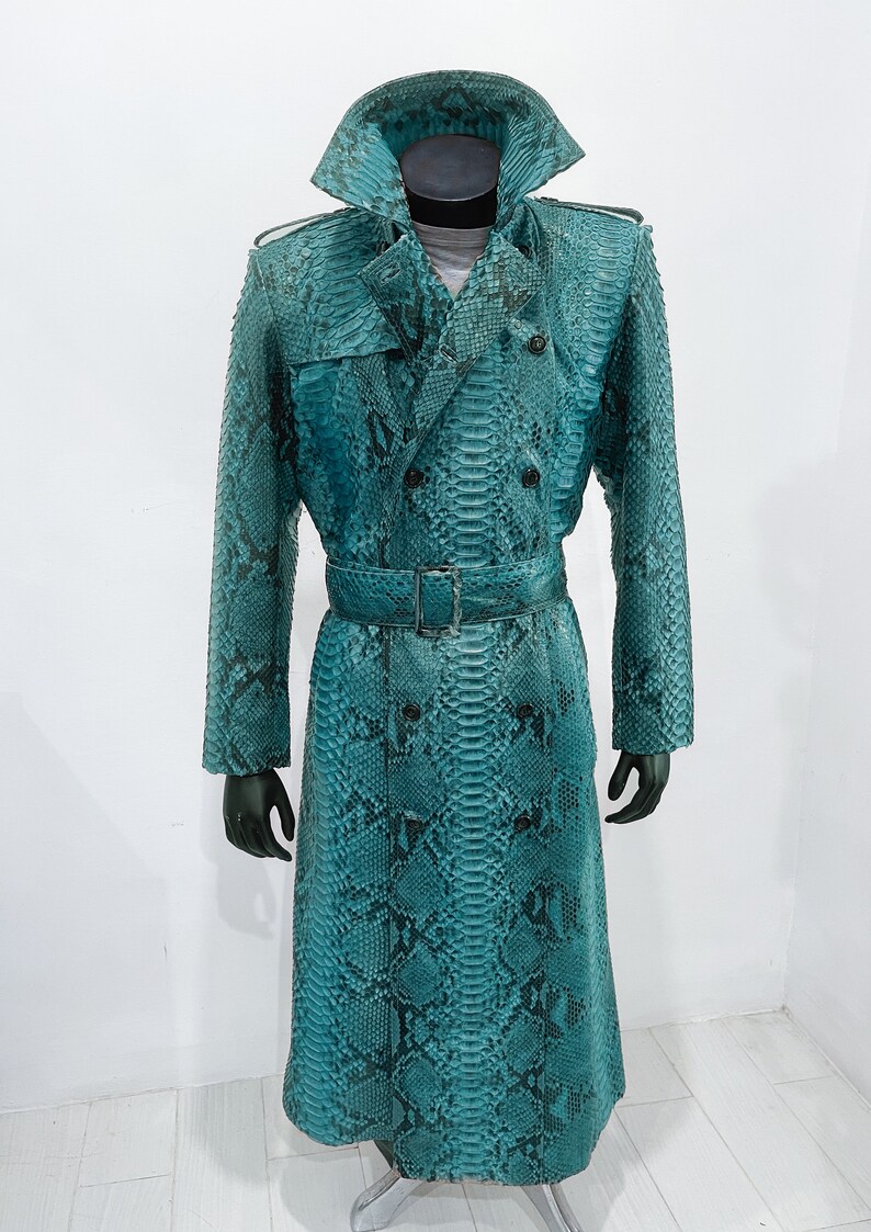 Men’s Snakeskin Trench Coat, Dragon Python Leather Men’s Coat, Men’s ...