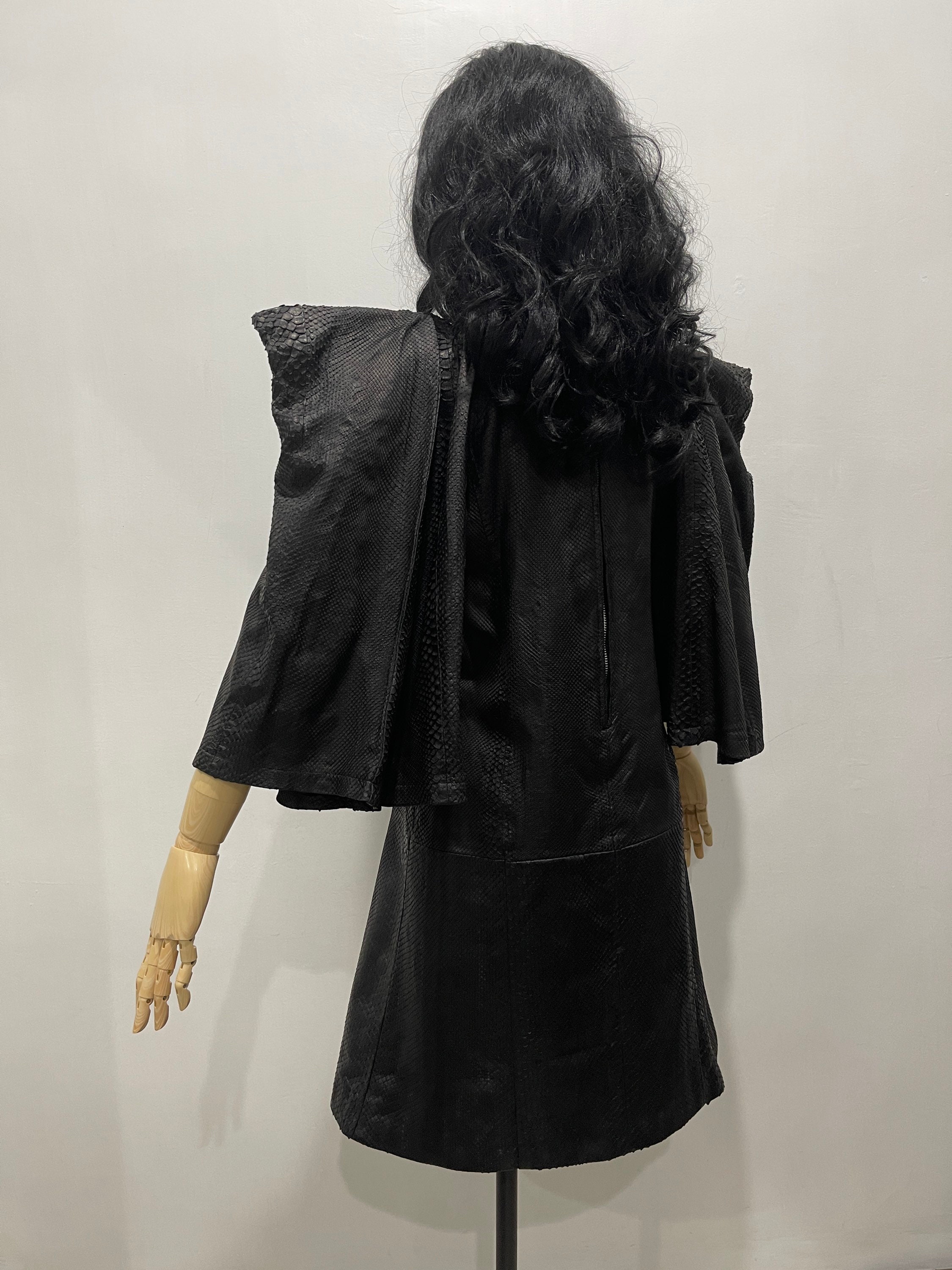 Snakeskin Dress Python Leather Dress Drama Shoulders Dress - Etsy