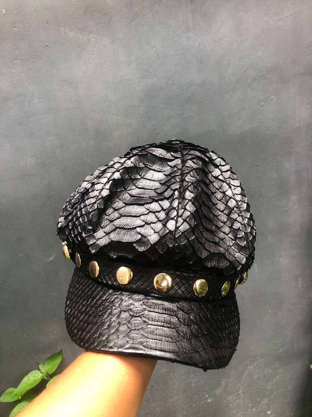 Snakeskin Hat, Python Leather Cap, Black Snake Skin Hat, Leather Cap ...