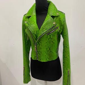 Women's Snakeskin Jacket, Green Python Leather Jacket, Green Snakeskin ...