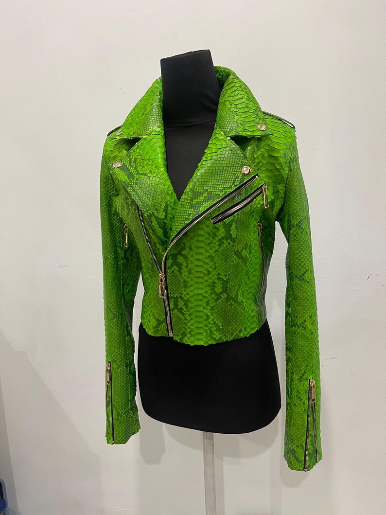 Women's Snakeskin Jacket, Green Python Leather Jacket, Green Snakeskin ...