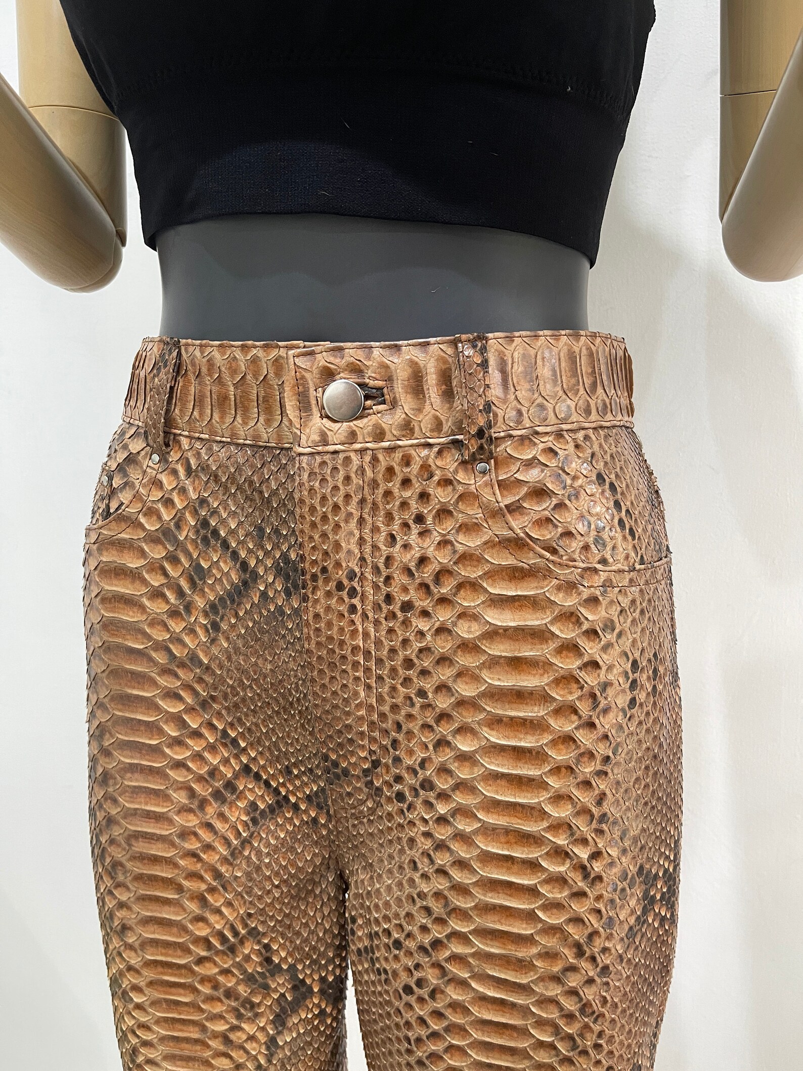 Python Leather Pants Snakeskin Pants Black Leather Pants - Etsy