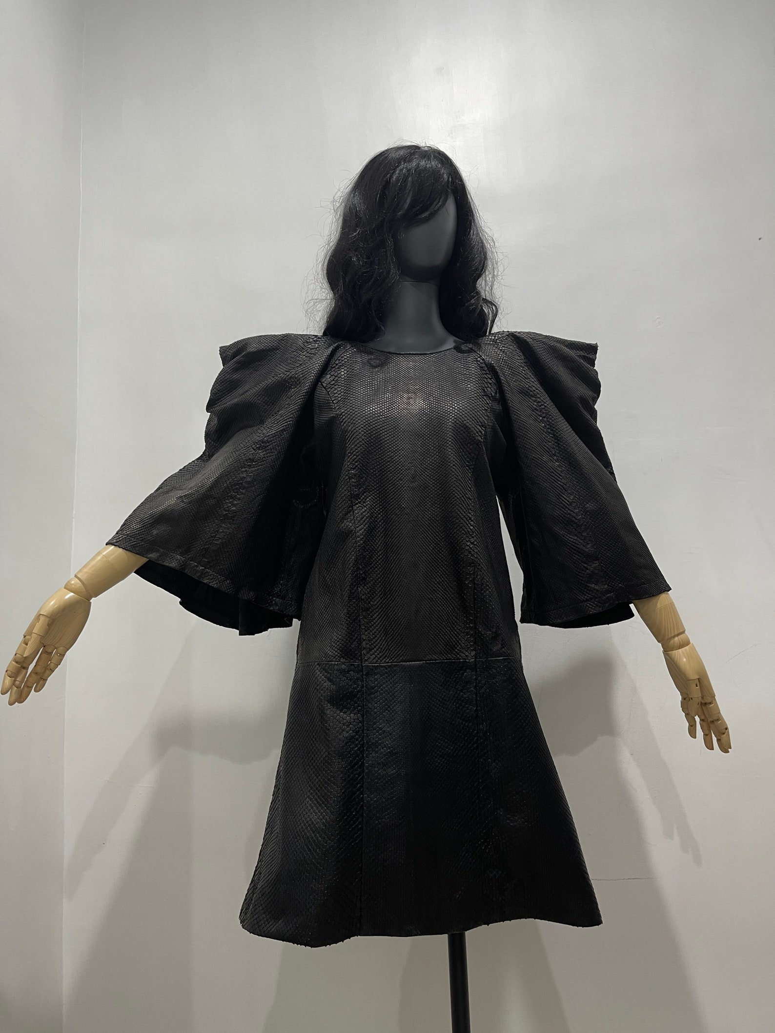 Snakeskin Dress Python Leather Dress Drama Shoulders Dress - Etsy