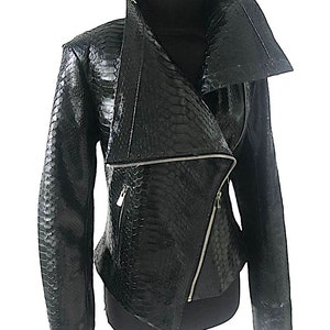 Woman Black Snakeskin Jacket, Python Leather Jacket, Black Glossy ...