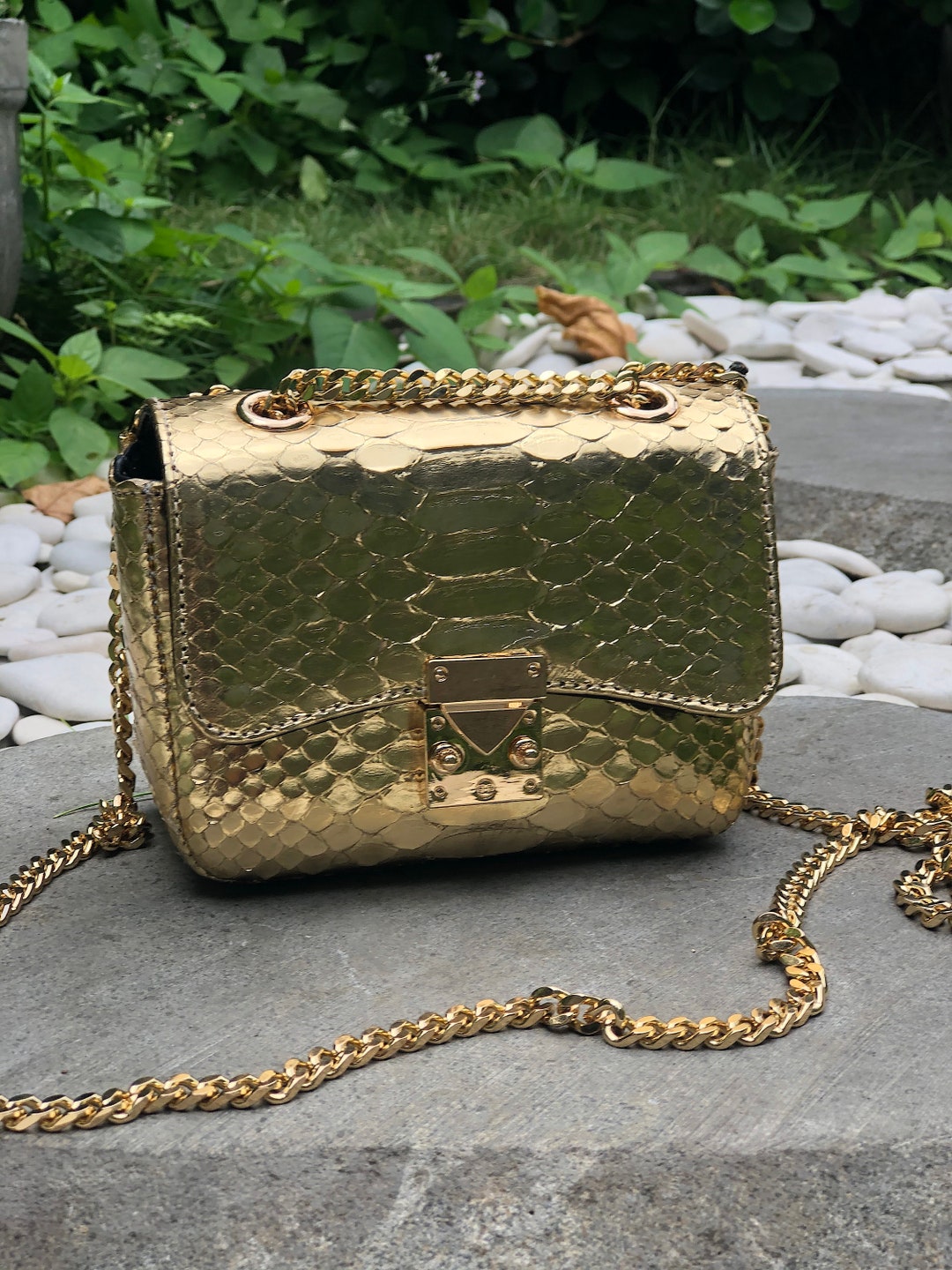 Golden Snakeskin Purse, Silver Python Leather Crossbody Bag, Pink ...