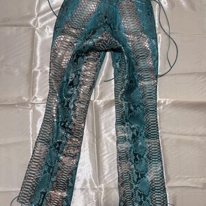 Python Leather Flared Pants, Snakeskin Pants, Blue Leather Pants, Real ...
