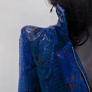 Snakeskin Long Women’s Coat, Long Python Leather Trench, Blue Leather ...
