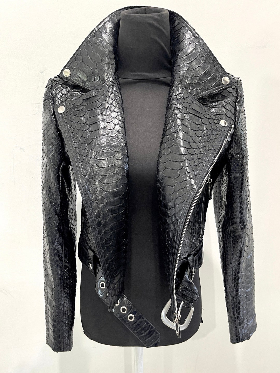 Custom Snakeskin Biker Jacket, Python Leather Jacket, Woman’s Biker ...
