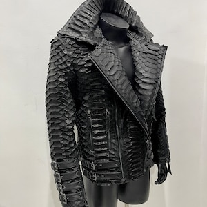 Man’s KING Snakeskin Biker Jacket, Black Python Leather Jacket for Men ...