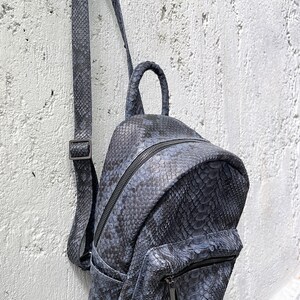 Python Leather Backpack, Snakeskin Backpack, Gray Leather Rucksack ...