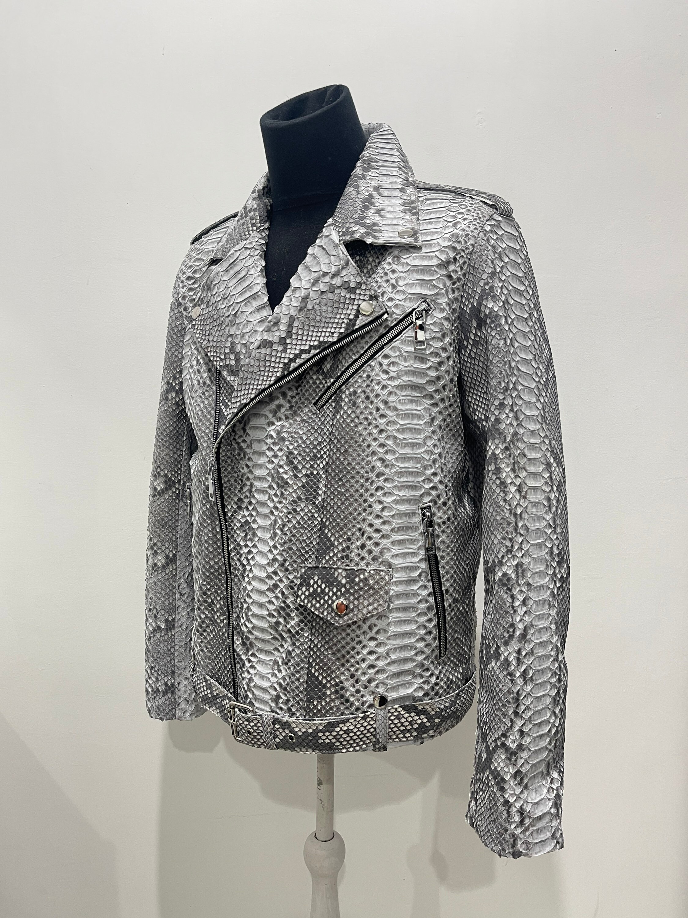 Man's Snakeskin Biker Jacket, Python Leather Biker Jacket, Motorcycle ...