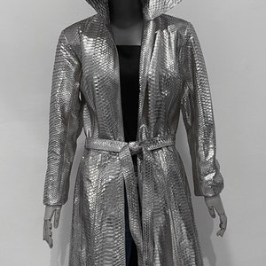 Woman’s Silver Metallic Snakeskin Coat, Python Leather Coat, Silver ...