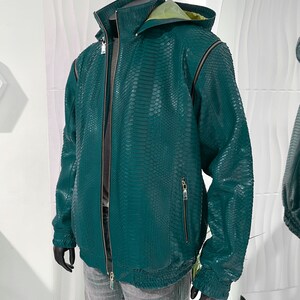 Man's Hooded Snakeskin Jacket Vest, Green Python Leather Jacket ...