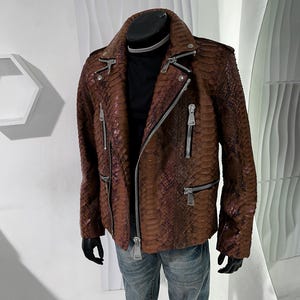 Mans Red King Python Leather Jacket, Snakeskin Biker Jacket, Custom ...