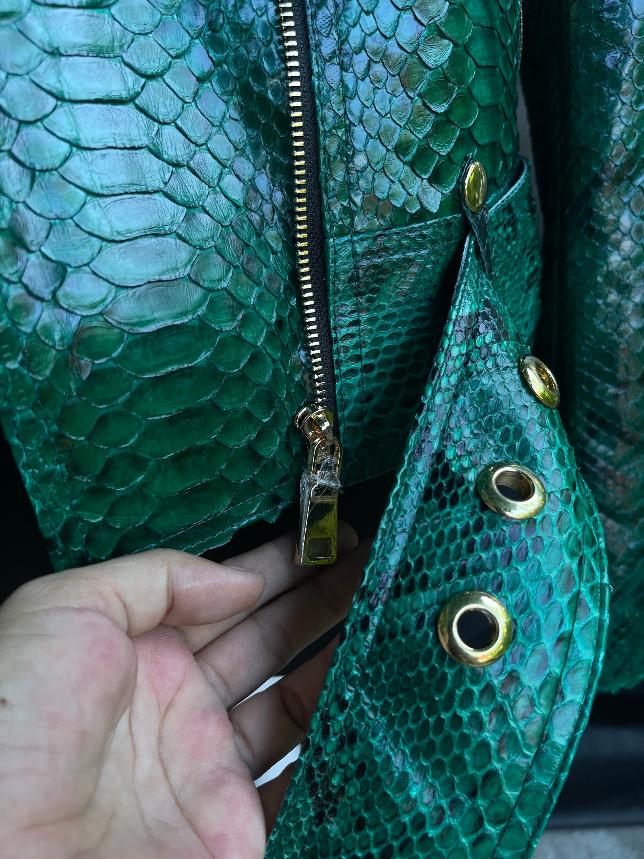 Green Snakeskin Jacket Womens Python Leather Jacket Glossy | Etsy