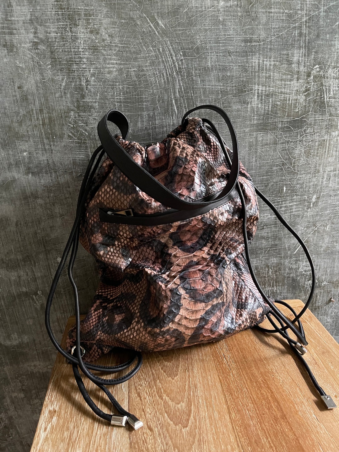 Python Leather Backpack, Soft Snakeskin Backpack, Leather Soft Rucksack ...
