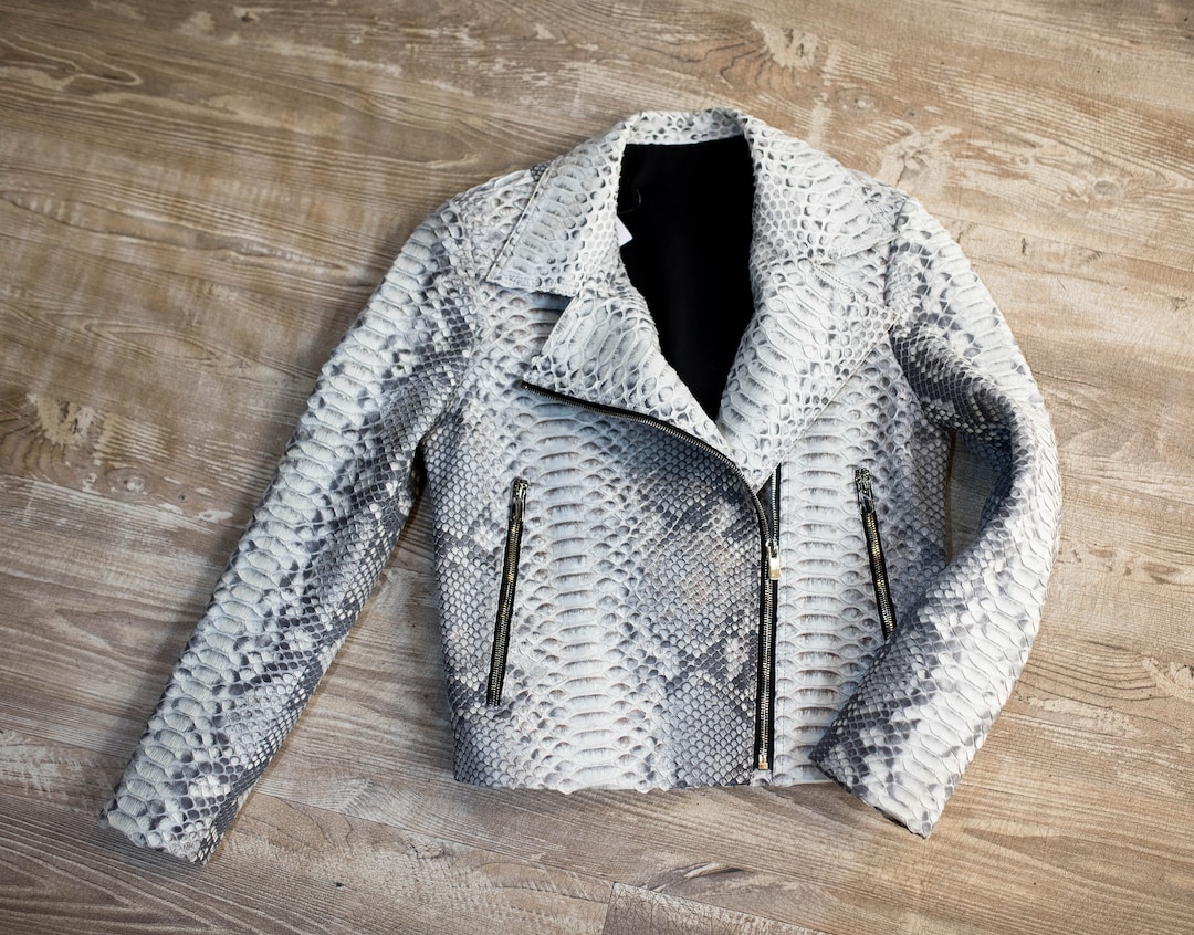 Women’s Snakeskin Jacket, Python Leather Moto Jacket, Biker Jacket for ...