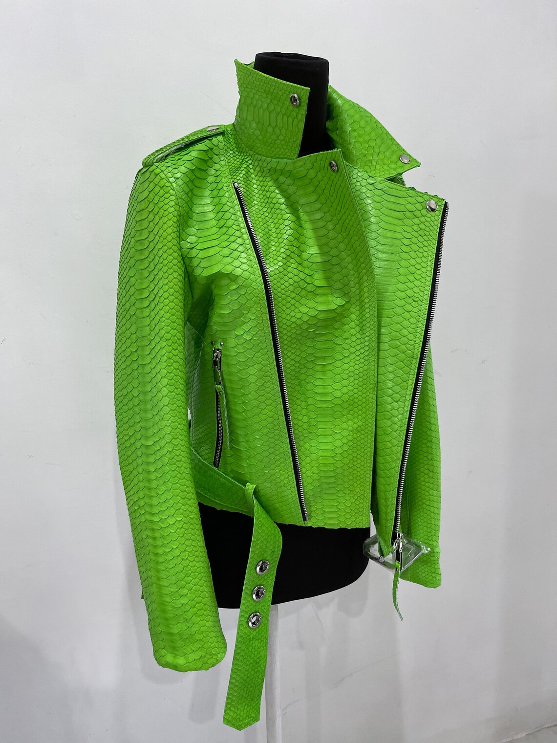 Green Snakeskin Jacket Womens Python Leather Jacket Glossy - Etsy