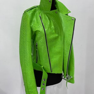 Green Snakeskin Jacket, Women’s Python Leather Jacket, Glossy Snakeskin ...