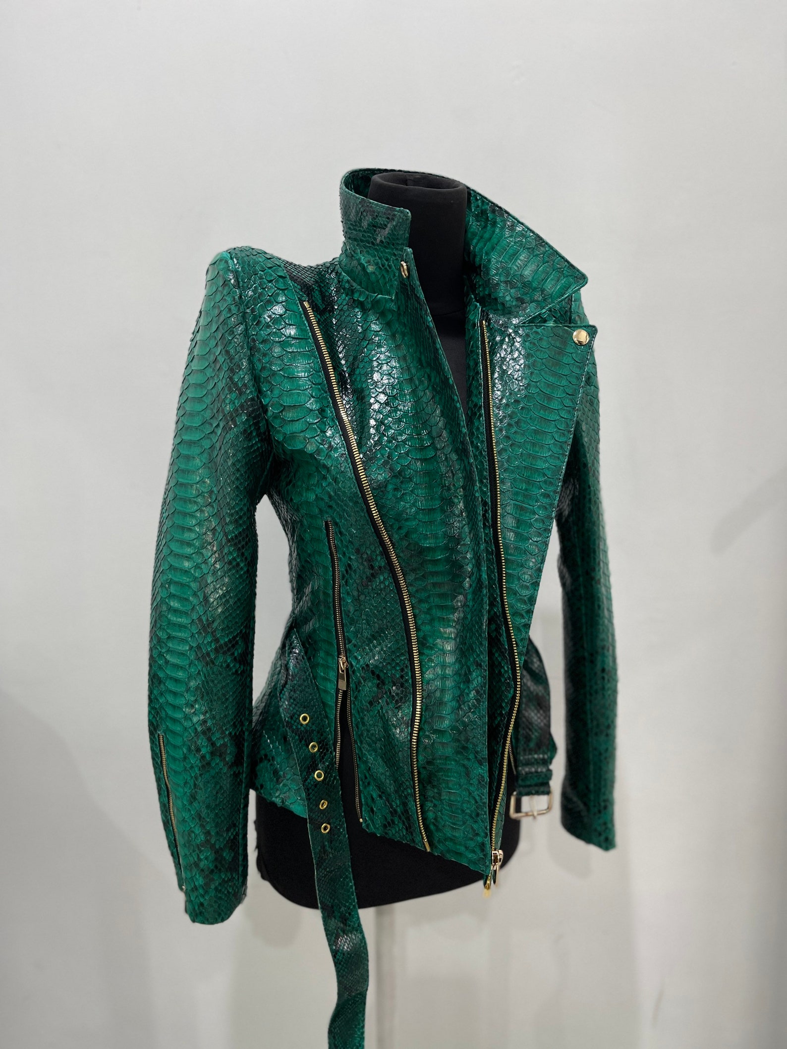 Women's Snakeskin Jacket, Green Python Leather Jacket, Green Snakeskin ...
