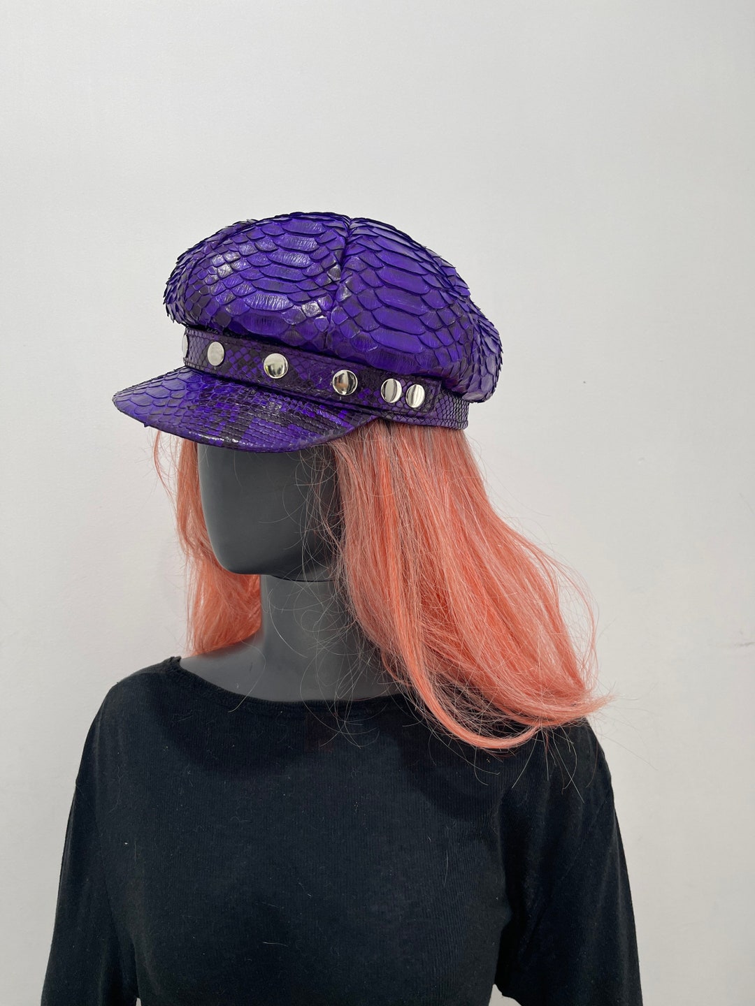 Snakeskin Hat, Python Leather Cap, Purple Leather Cap, Purple Python ...