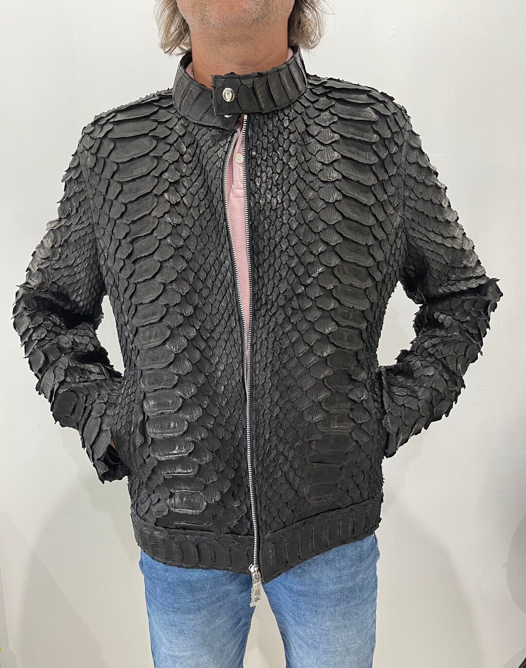 Man's KING Snakeskin Jacket, Black Python Leather Jacket for Men ...