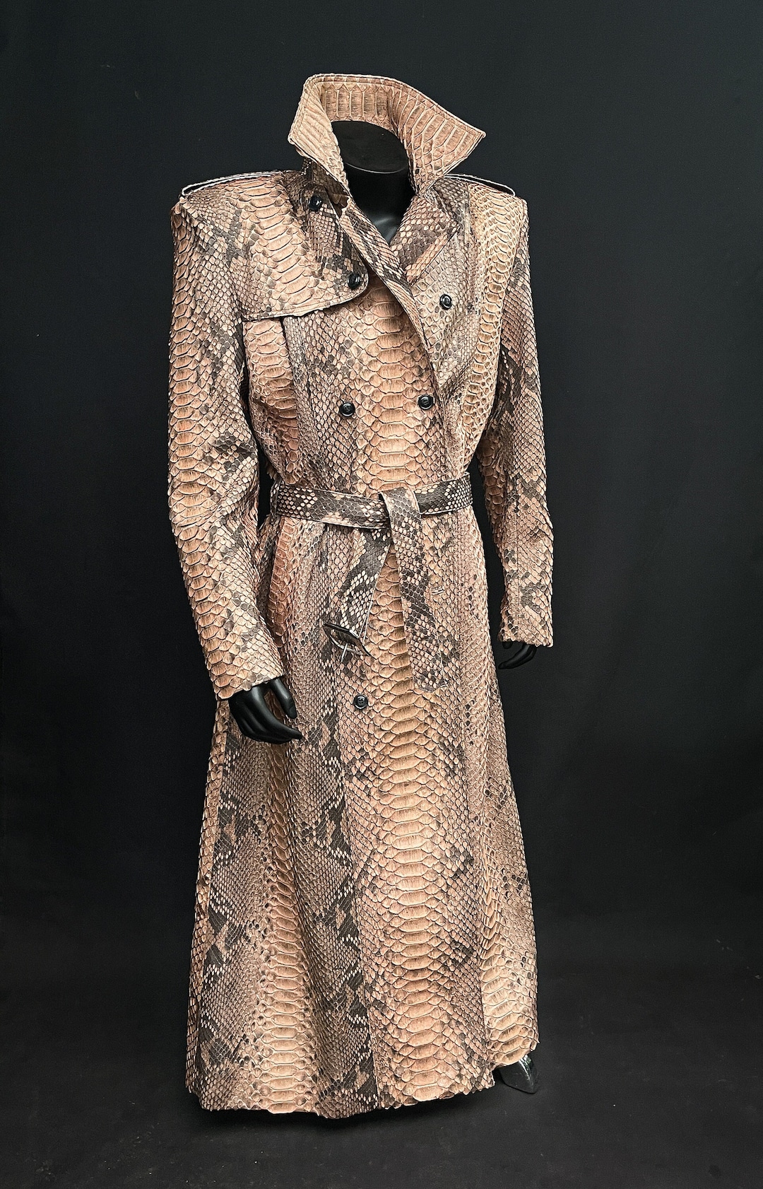 Dragon Python Leather Trench Coat, Man's Snakeskin Coat, Man’s Brown ...