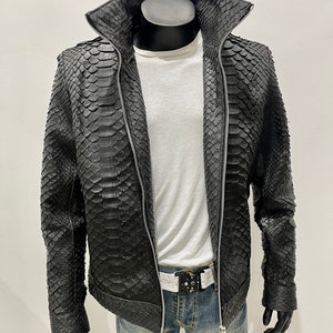 Men's KING Snakeskin Jacket, Black Python Leather Jacket for Men ...