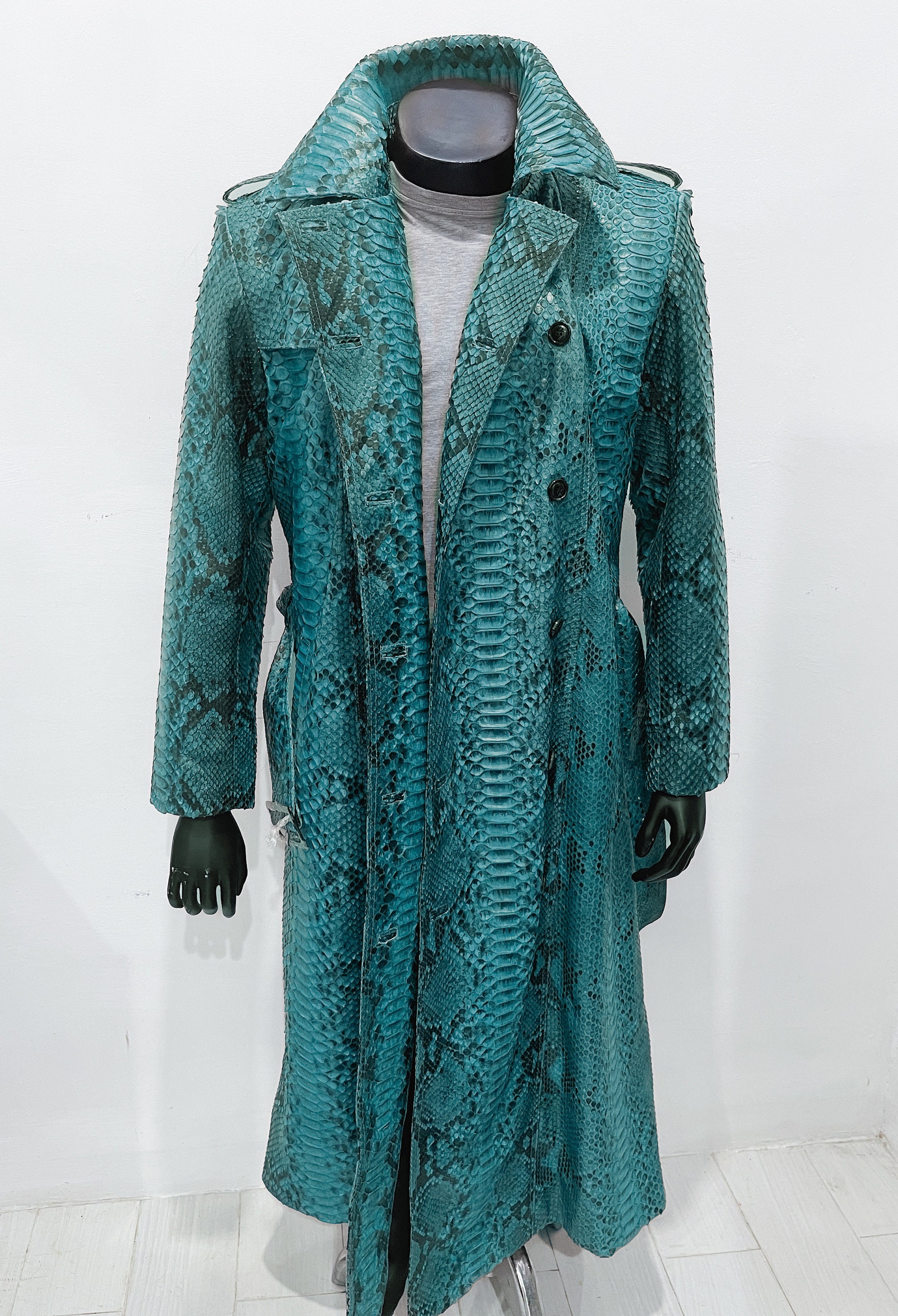 Men’s Snakeskin Trench Coat, Dragon Python Leather Men’s Coat, Men’s ...