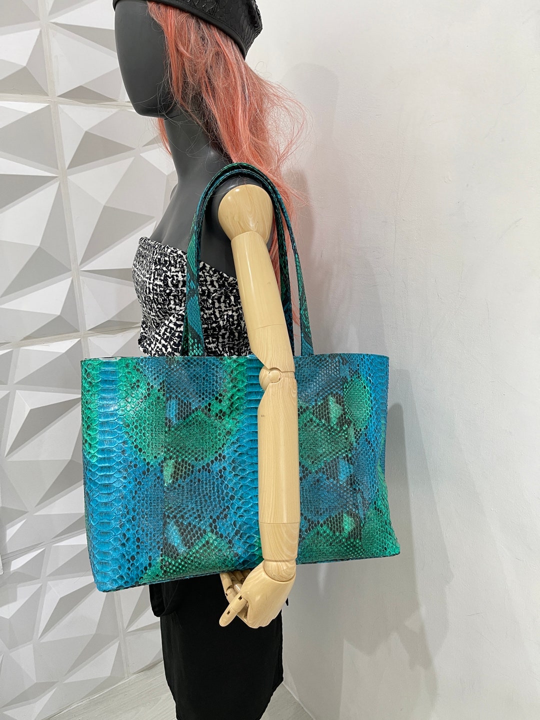 Custom Tote Python Leather Bag, Woman’s Tote Crossbody Bag, Snakeskin ...