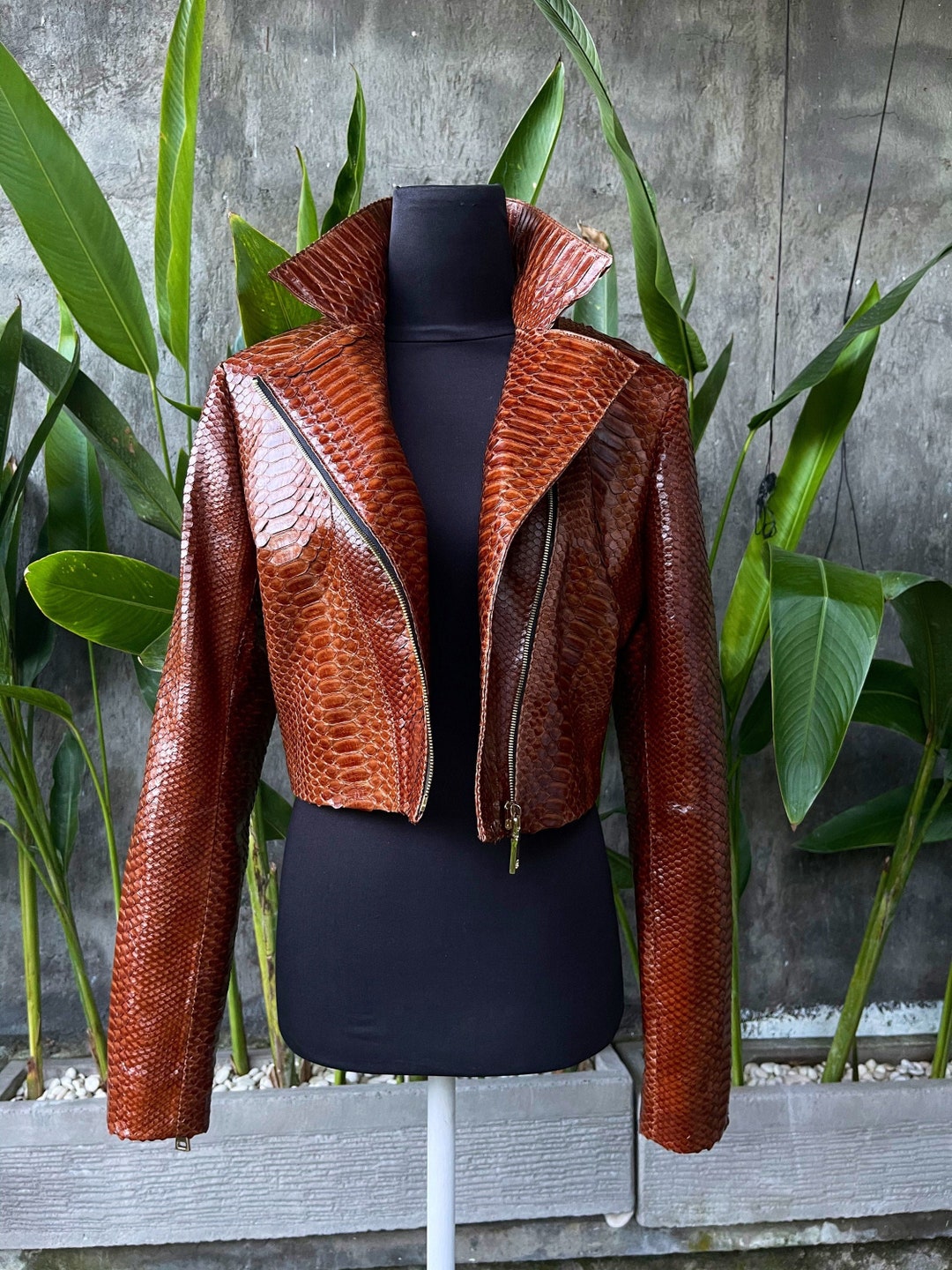 Custom Woman's Leather Jacket, Python Leather Biker Jacket, Snakeskin ...