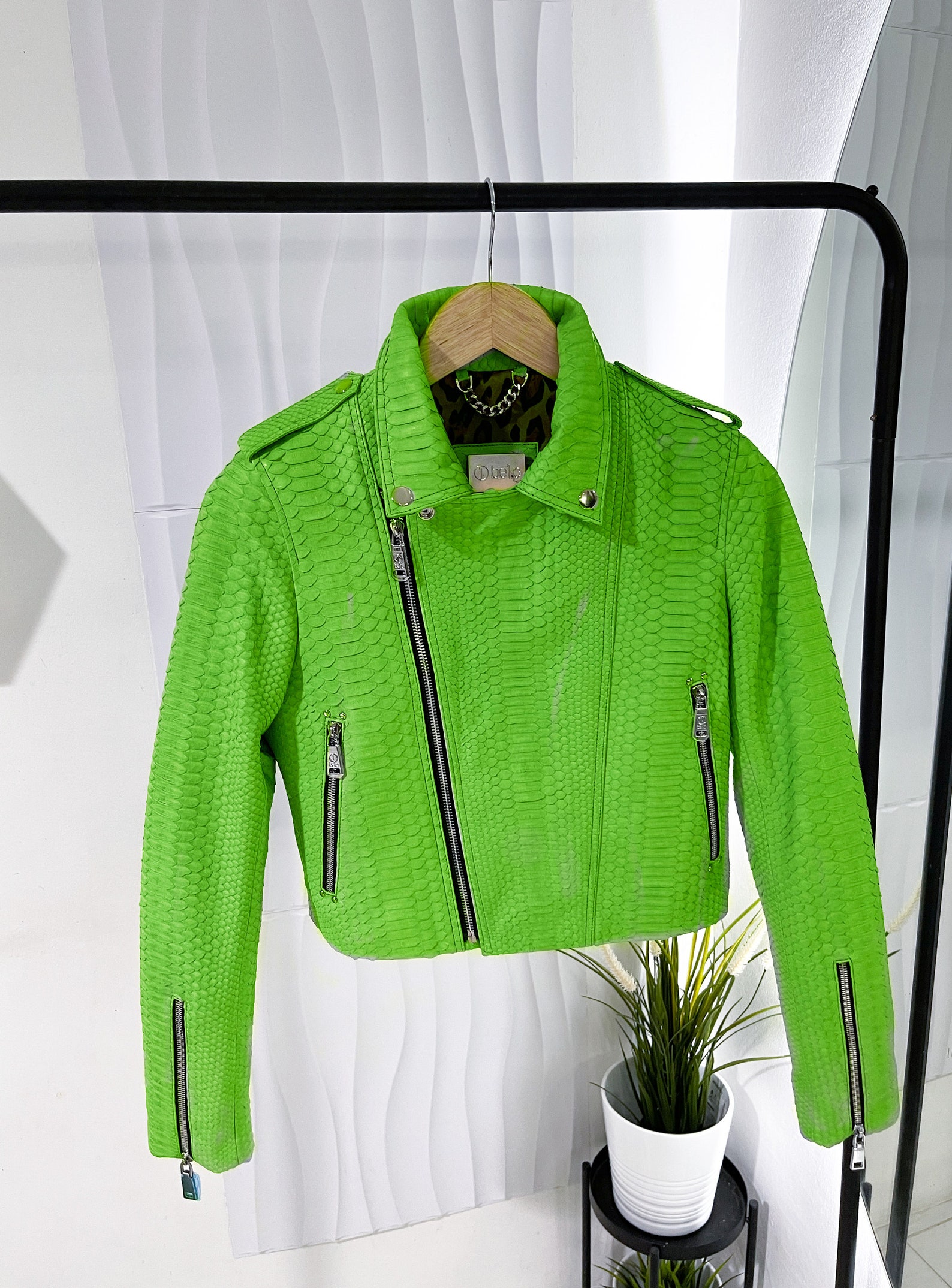 Green Snakeskin Jacket, Women’s Python Leather Jacket , Glossy ...