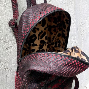 Python Leather Backpack, Snakeskin Backpack, Red Leather Rucksack ...
