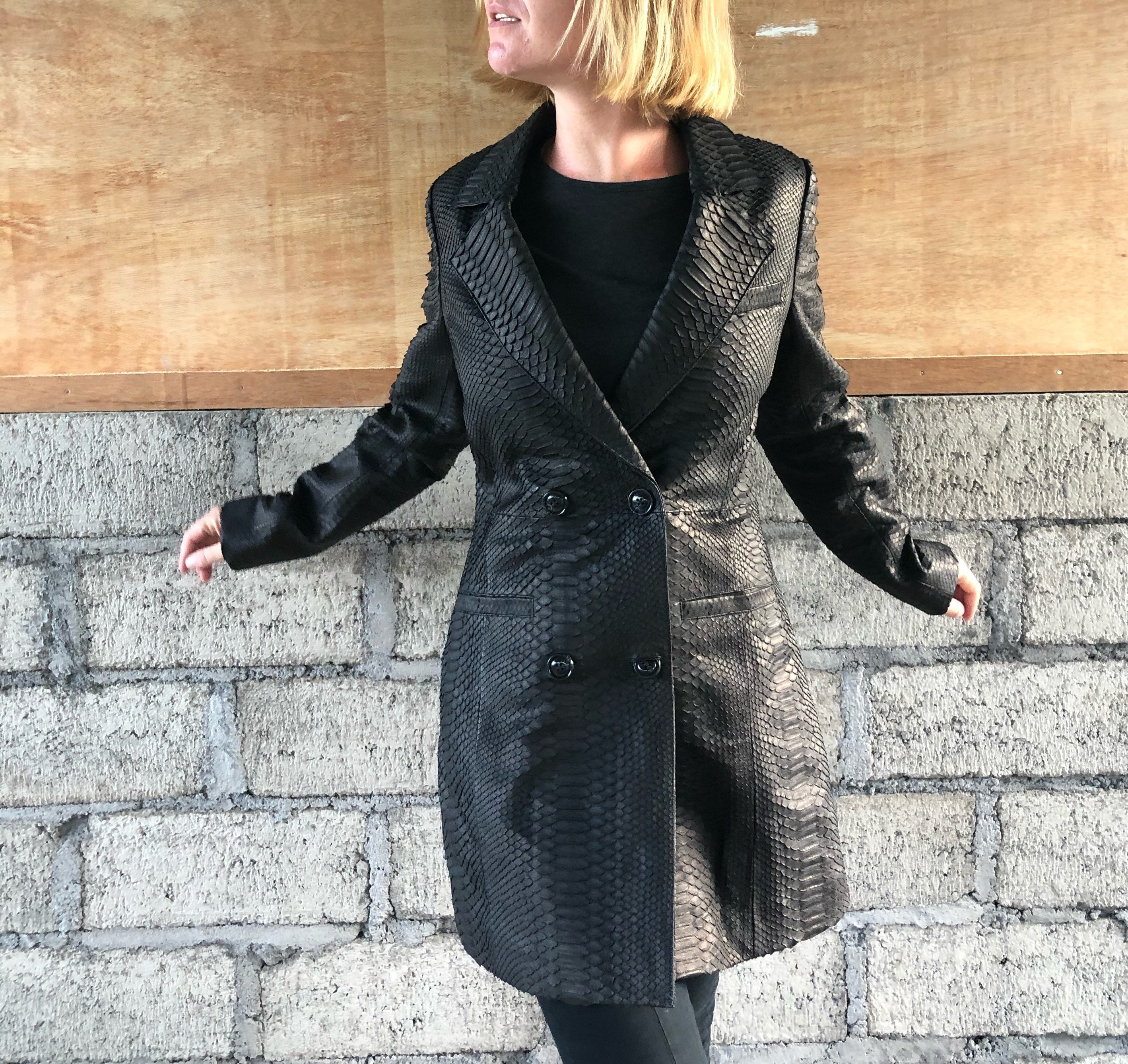 Snakeskin Womens Blazer Black Trench Leather Jacket Python - Etsy.de