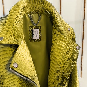 Green Snakeskin Jacket, Women’s Python Leather Jacket, Glossy Snakeskin ...