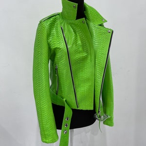 Green Snakeskin Jacket, Women’s Python Leather Jacket, Glossy Snakeskin ...