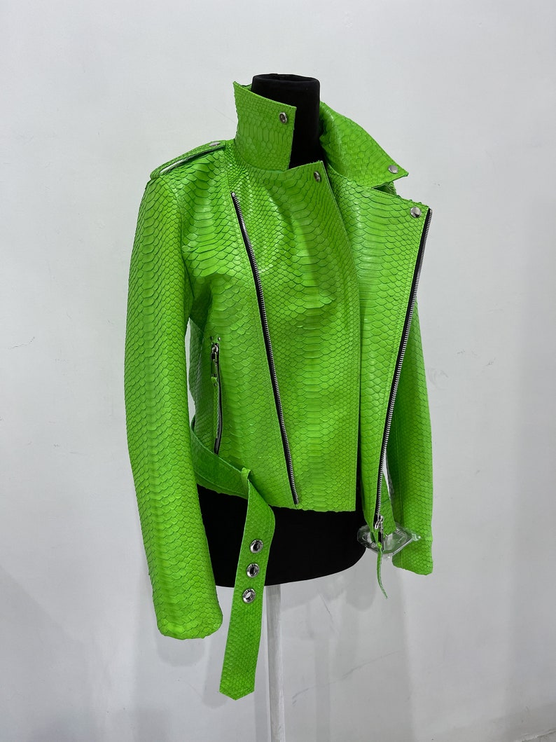 Green Snakeskin Jacket Womens Python Leather Jacket Glossy - Etsy