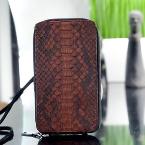Python Leather Wallet, Brown Snake Leather Wallet, Leather Travel ...