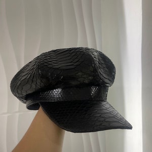 Snakeskin Hat, Python Leather Cap, Black Snake Skin Hat, Leather Cap ...