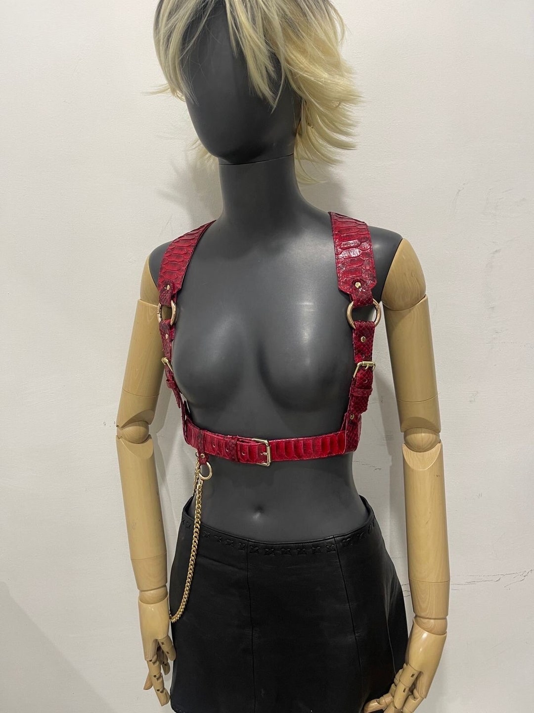 Python Leather Chest Harness, Leather Lingerie for Woman, Harness Lingeries, Snakeskin Leather ...