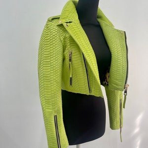 Green Snakeskin Jacket, Women’s Python Leather Jacket, Glossy Snakeskin ...