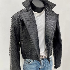 Man's KING Snakeskin Biker Jacket, Black Python Leather Jacket for Men ...