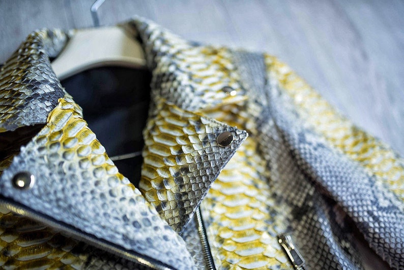 Snakeskin Jacket Python Leather Jacket Woman's Biker | Etsy