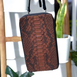 Python Leather Wallet, Brown Snake Leather Wallet, Leather Travel ...