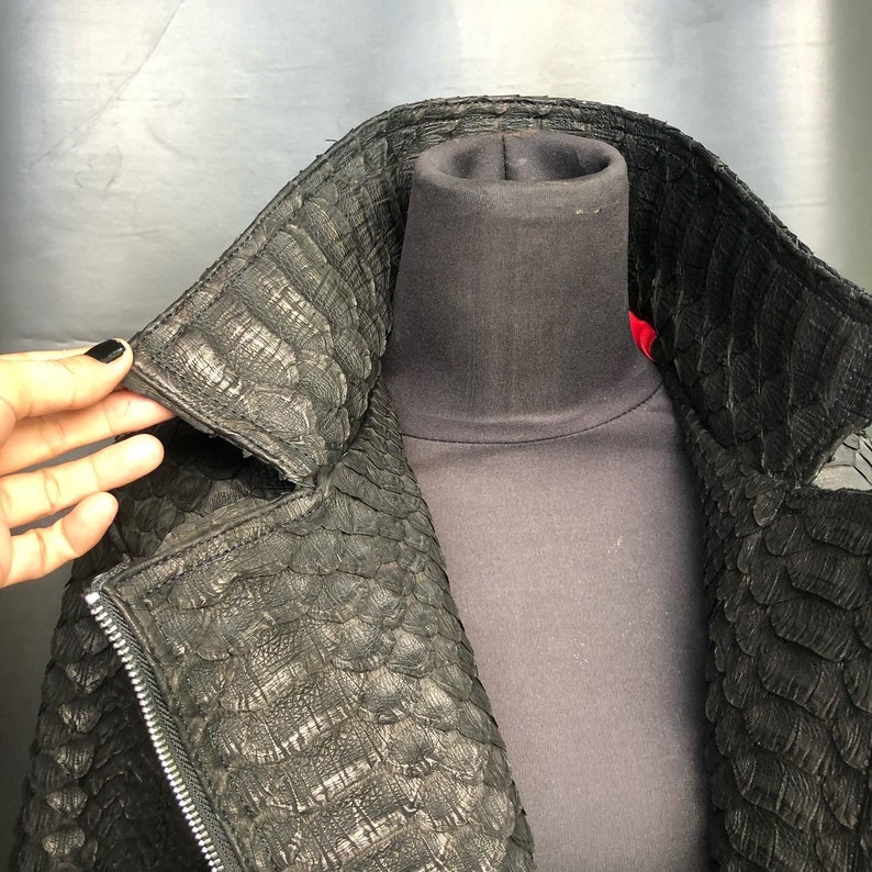 King Python Leather Jacket, Women's Snakeskin Jacket, King Python Jacket, Black Leather Moto ...