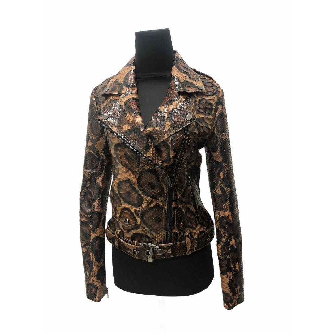 Snakeskin Women's Jacket Tiger Print, Genuine Python Leather Jacket for ...