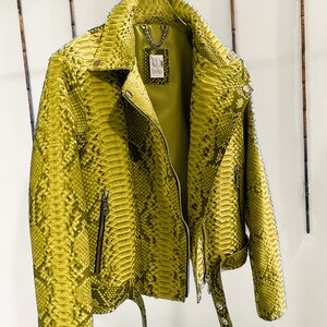 Green Snakeskin Jacket, Women’s Python Leather Jacket, Glossy Snakeskin ...