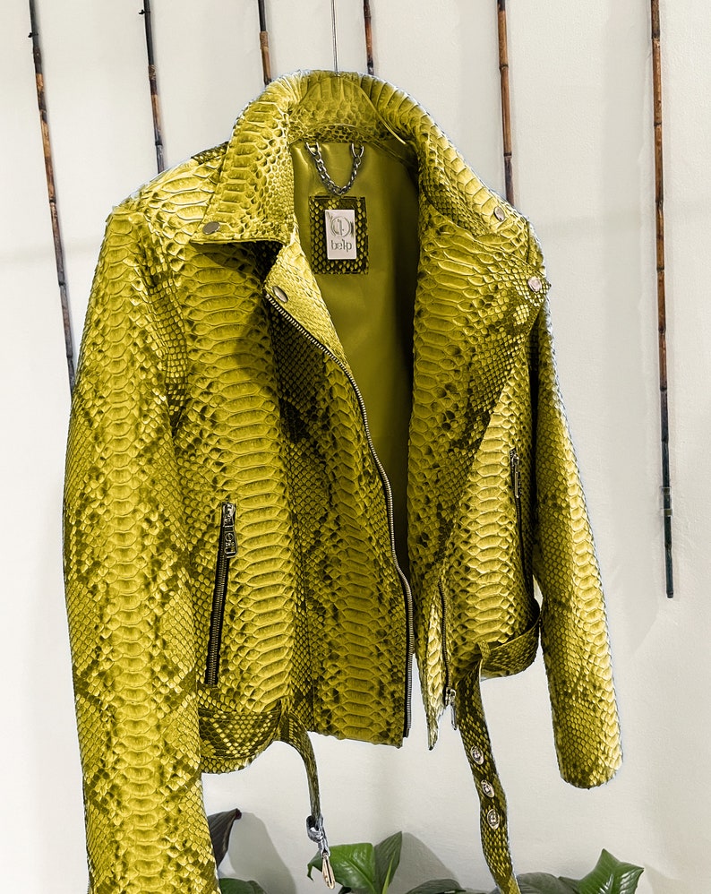 Green Snakeskin Jacket, Women’s Python Leather Jacket, Glossy Snakeskin ...