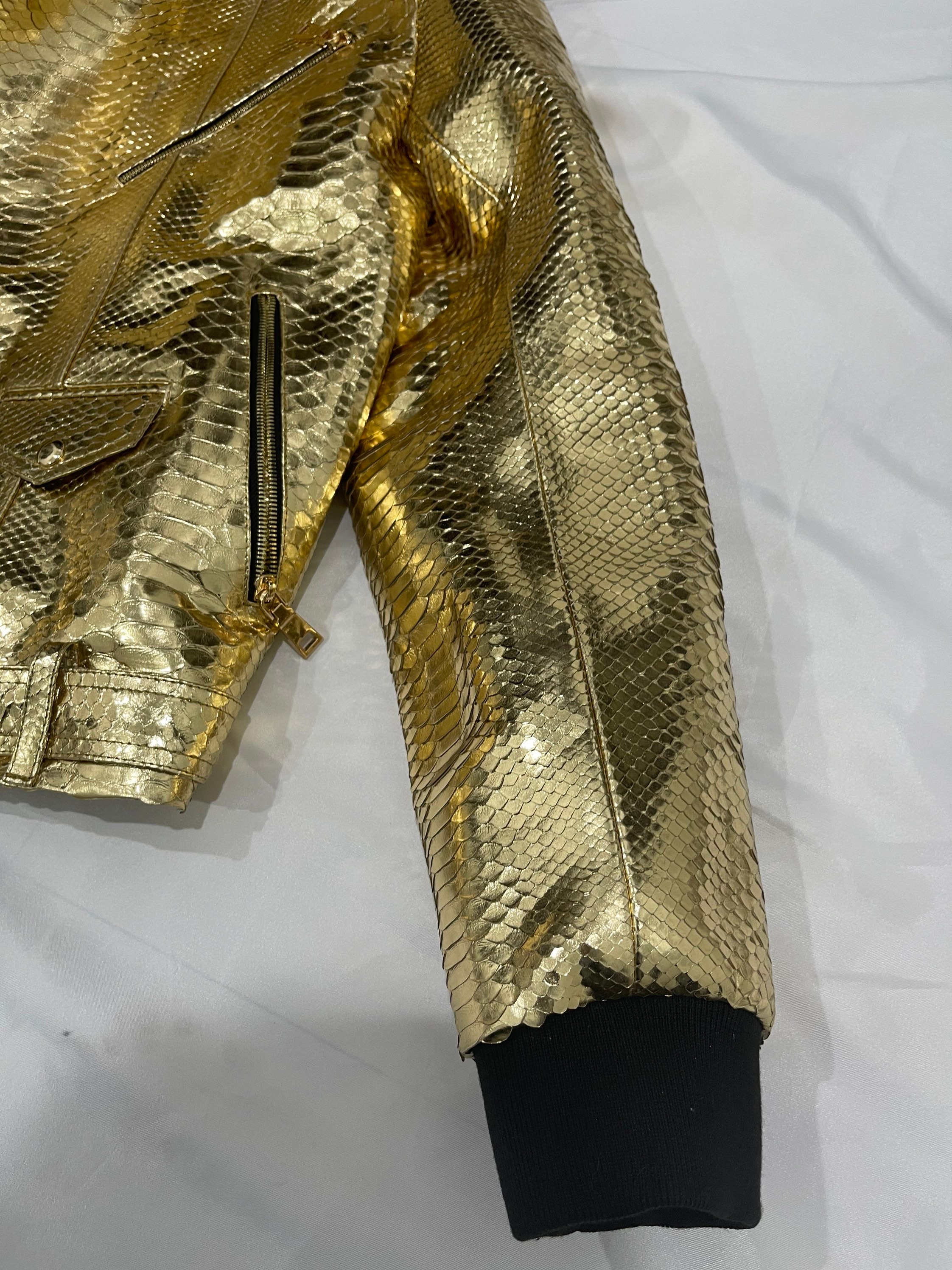 Golden Snakeskin Jacket Python Leather Moto Style Jacket - Etsy